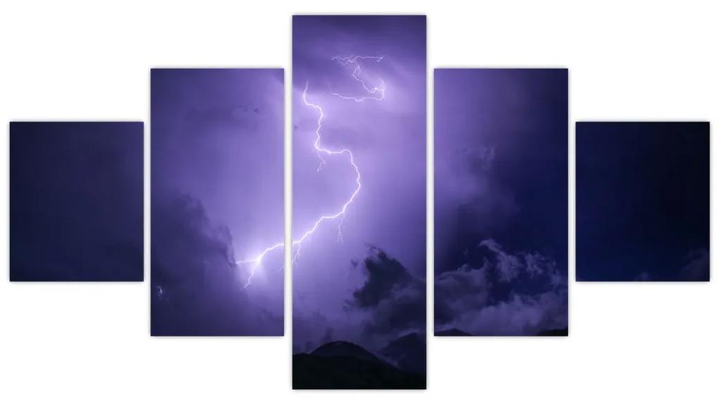 Obraz - fialová obloha a blesk (125x70 cm)
