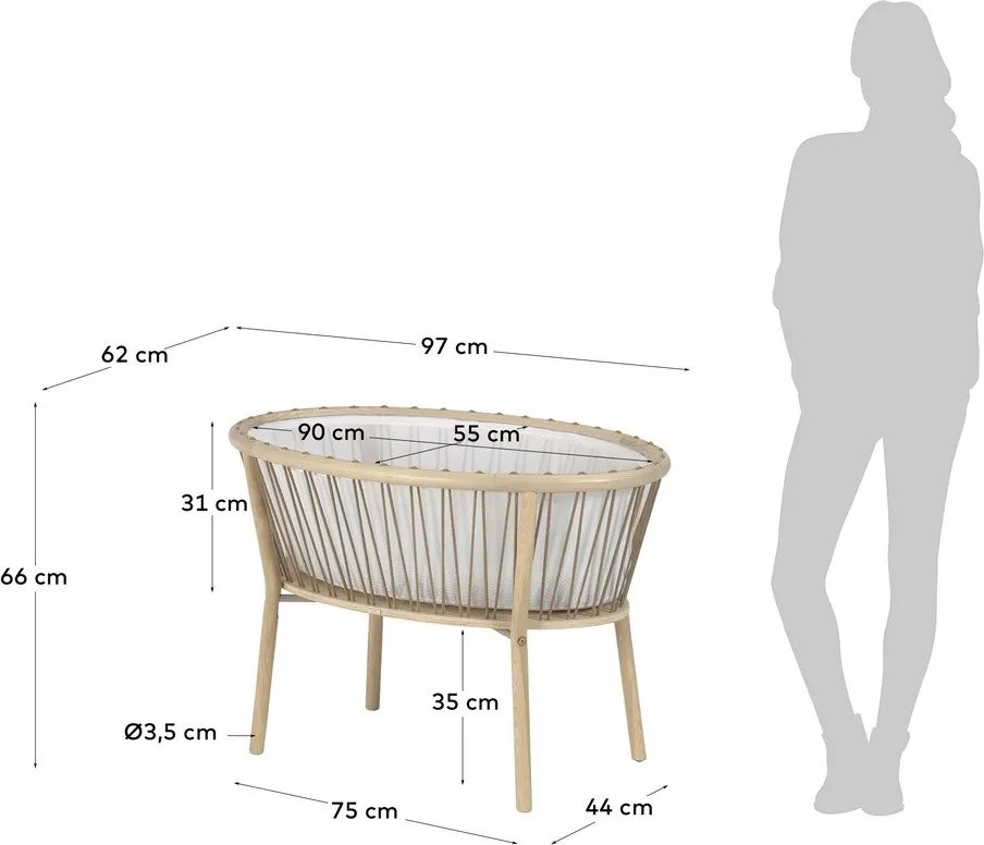 Přírodní dětská postýlka Kave Home Leonela, 40 x 75 cm