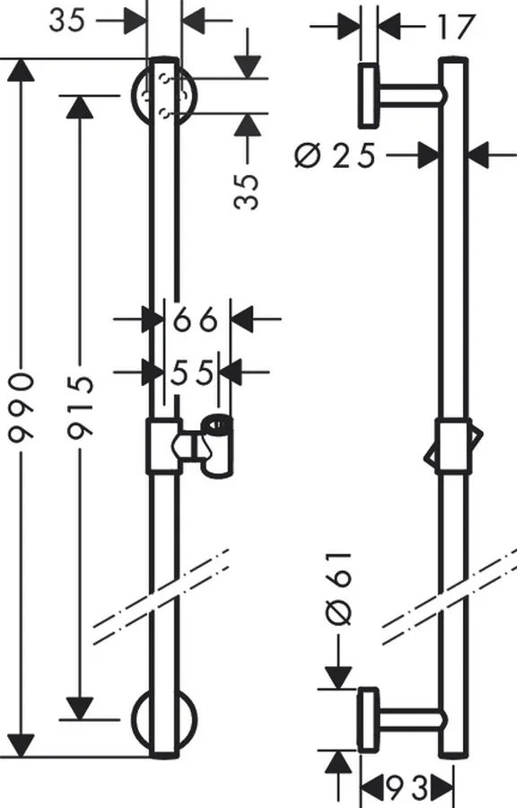 Hansgrohe Unica, comfort sprchová tyč 900 mm, chromová, HAN-26402000