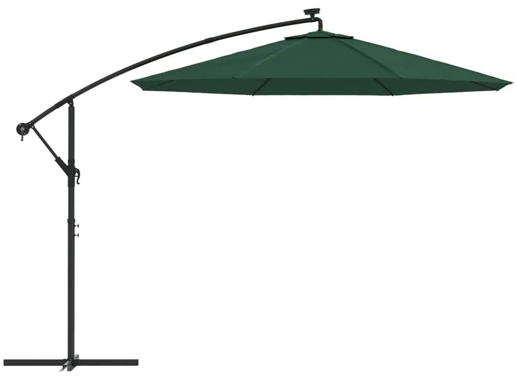 Závěsný slunečník s kovovou tyčí a LED světlem, zelený, 300 cm - Default Title