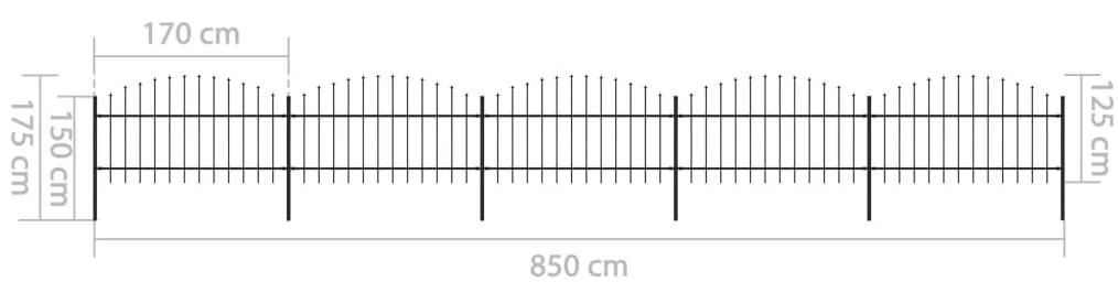 Zahradní plot s hroty ocel (1–1,25) x 8,5 m černý,  277725