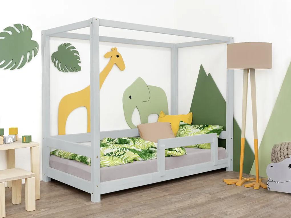 Benlemi Dětská postel s nebesy a bočnicí BUNKY Zvolte barvu: Béžová, Zvolte rozměr: 120x200 cm
