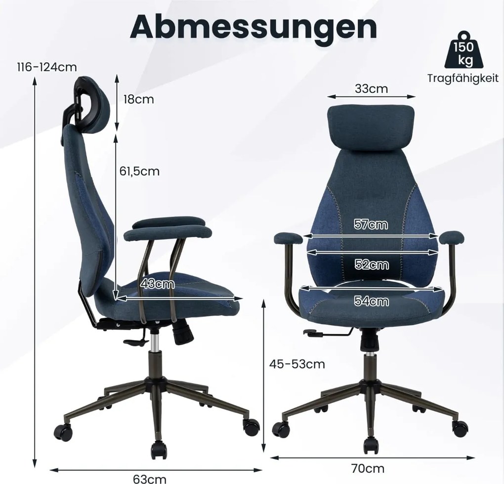 Costway Ergonomická kancelářská židle s lněnou látkou a nastavitelným opěradlem
