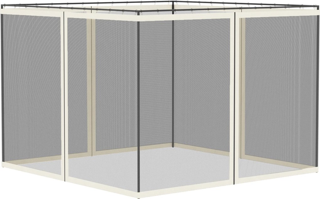 Outsunny Mosquito Nets for Gazebo/Canopy/Pavilion 3 x 3 m - Set of 4 Zippered Panels + Attachment Hooks - Polyester/Nylon | Aosom