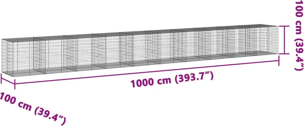 Gabionový koš s víkem 1 000 x 100 x 100 cm pozinkované železo 3295208