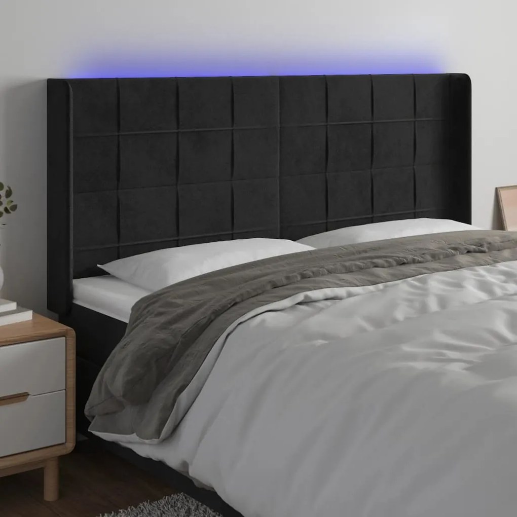 Čelo postele s LED černé 183 x 16 x 118/128 cm samet 3124110