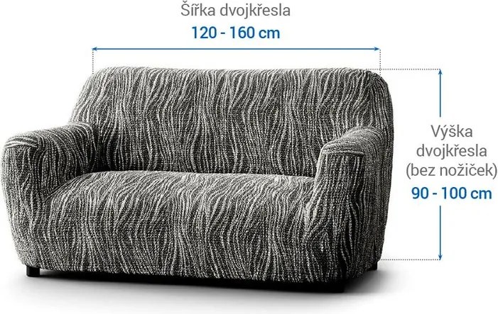 Bielastické potahy UNIVERSO NOVÉ žíhané černobílé dvojkřeslo (š. 120 - 160 cm)