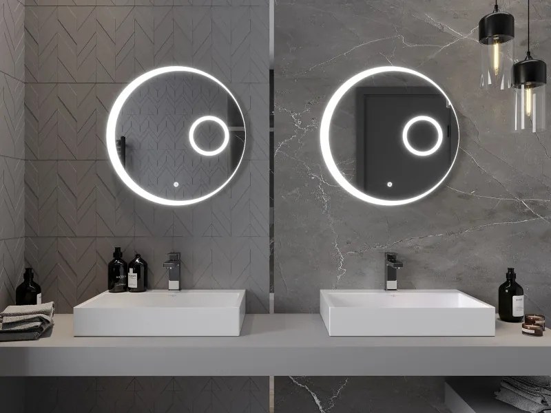 Mexen Ella, LED koupelnové zrcadlo s podsvícením a kosmetickým zrcátkem 60x60 cm, 6000K, ochrana proti zamlžování, 9811-060-060-611-00