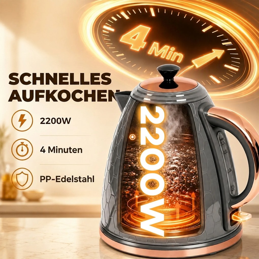 HOMCOM Rychlovarná konvice, 2200 W, průhledné okénko, filtr, rychlovarná, šedá
