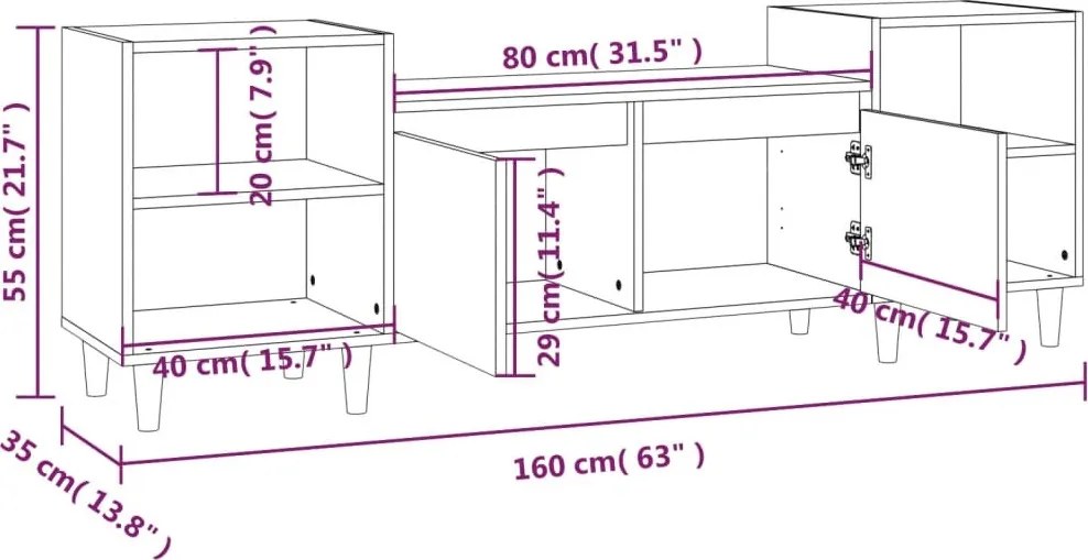 vidaXL TV skříňka 160x35x55 cm kompozitní dřevo [821188] Barva: Betonová šedá