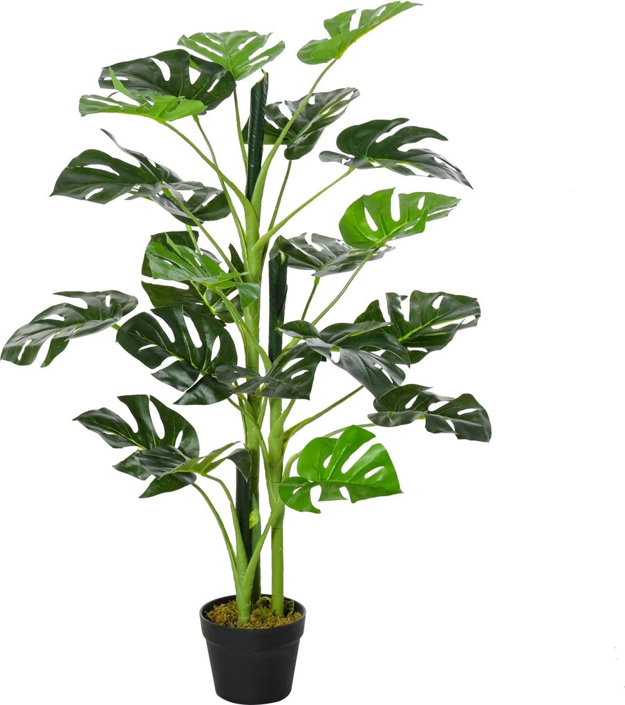 Umělá rostlina Outsunny 100 cm Umělý Monstera s 21 listy a květináčem do domácnosti nebo kanceláře Zelená | Aosom