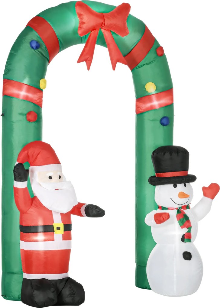 HOMCOM Nafukovací brána s Santa Clausem a sněhulákem, LED osvětlení, integrovaný ventilátor, 198 x 80 x 245 cm