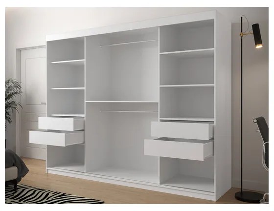 Šatní skříň s posuvnými dveřmi Ratintu 1 250 cm, Úložný prostor: ano, Barva: bílá / bílá + černý mat