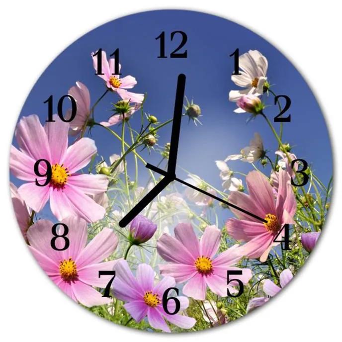 Nástěnné hodiny obrazové na skle - Květiny