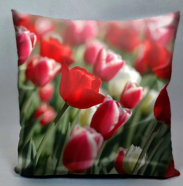 Fotopolštářek s efektem 3D - Tulipány červené  40x40cm