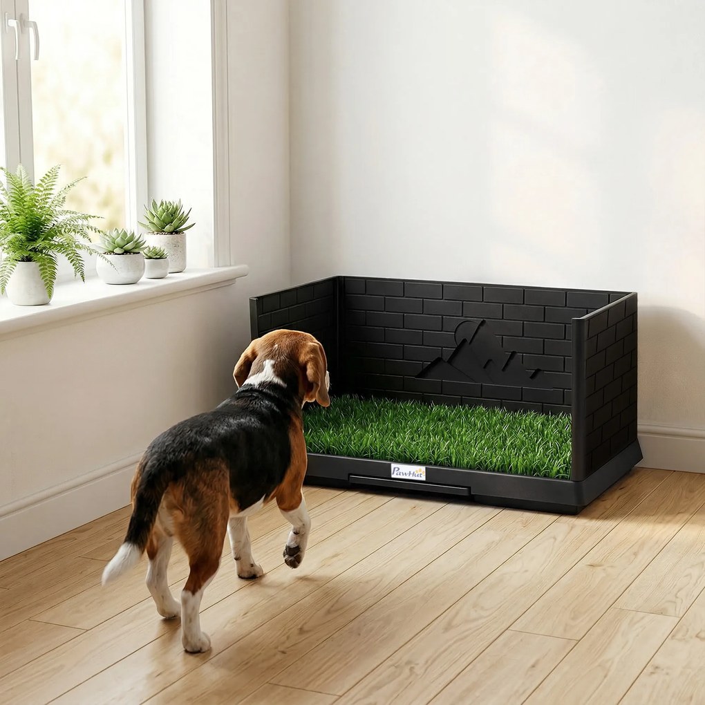 Záchod pro psy 75 x 51 cm Záchod pro psy s umělou trávou Záchod pro štěňata s vysokými stěnami Výsuvná vanička Odvodnění Černá barva