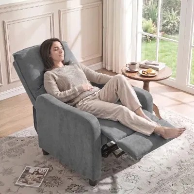 HOMCOM manuálně nastavitelný relaxační křeslo až 155°, lněný vzhled, opěrka nohou, pružiny v kapsách, silné polstrování, šedé