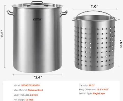 34,1 l Nerezový hrnec na vaření Kuchyňská omáčka hrnec s pokličkou na košík