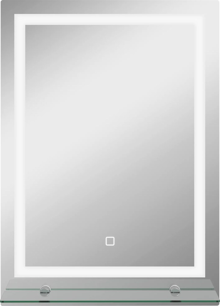 kleankin LED koupelnové zrcadlo, stmívatelné, proti páře, dotykový vypínač, polička, 50 x 70 cm, Stříbrná