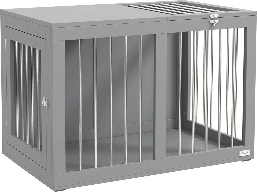 PawHut klec pro psa, domácí bouda, klec pro střední psy, box pro psa s dvířky, psí bouda, přepravní klec, 80x50x56,5cm| Aosom