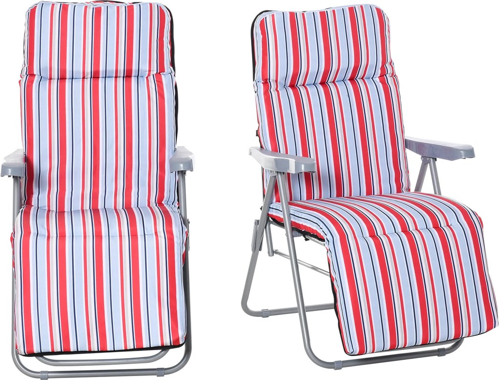 Outsunny 2-dílná sada relaxačních křesel s polstrováním, skládací lehátko, 5 poloh nastavitelný opěradlo, zahradní lehátko, zahradní nábytek, ocel, po