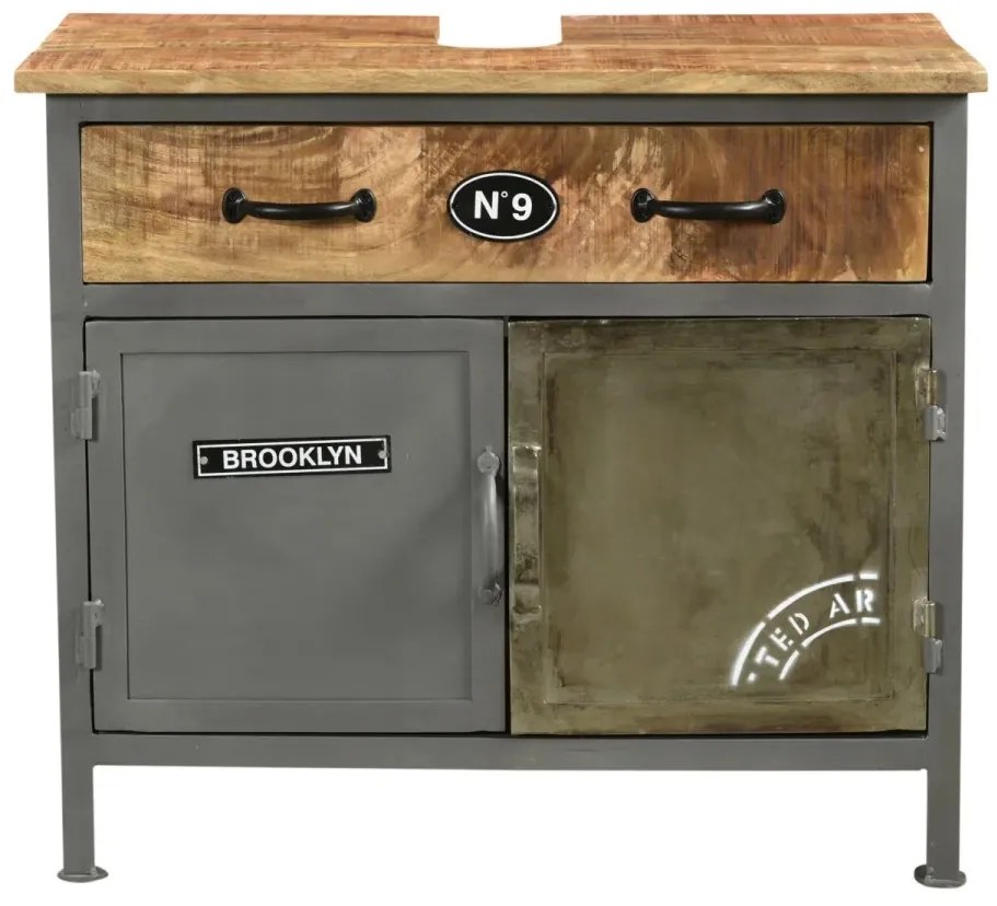 furniture-nabytek.cz - Masivní umyvadlová skříňka Pineford z mangového dřeva a kovu, lakovaná, vícebarevná – 71×35×63 cm