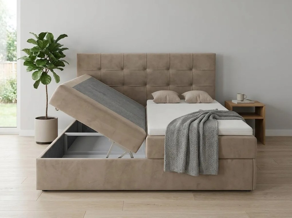 Čalouněná postel boxspring DIRELIS TRINITY 140x200 cm béžová Matrace: Matrace Bonell pružinová