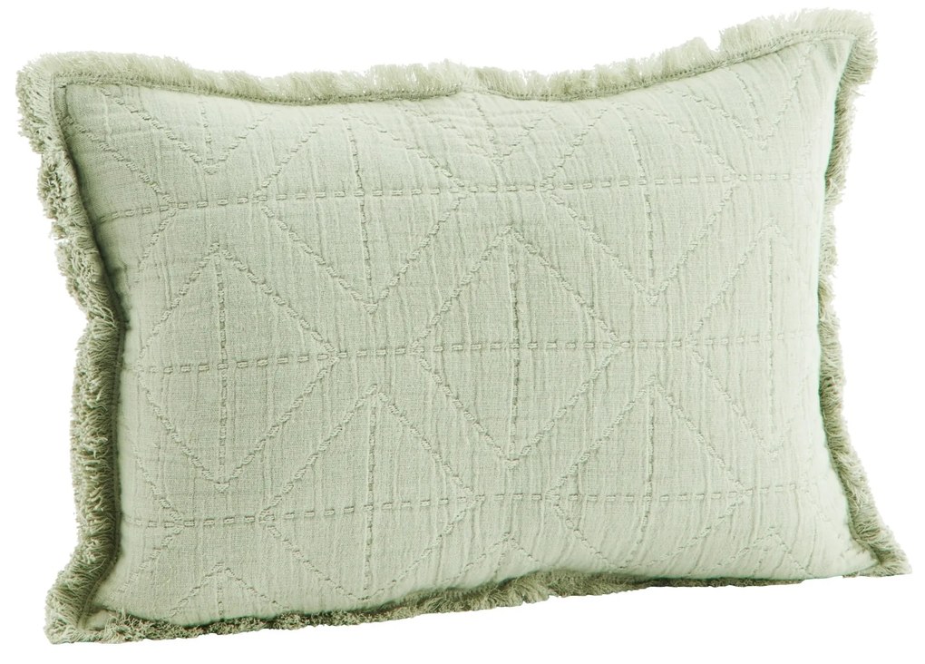 MADAM STOLTZ Bavlněný povlak na polštář Embroidered Sage 30 x 45 cm, zelená barva, textil