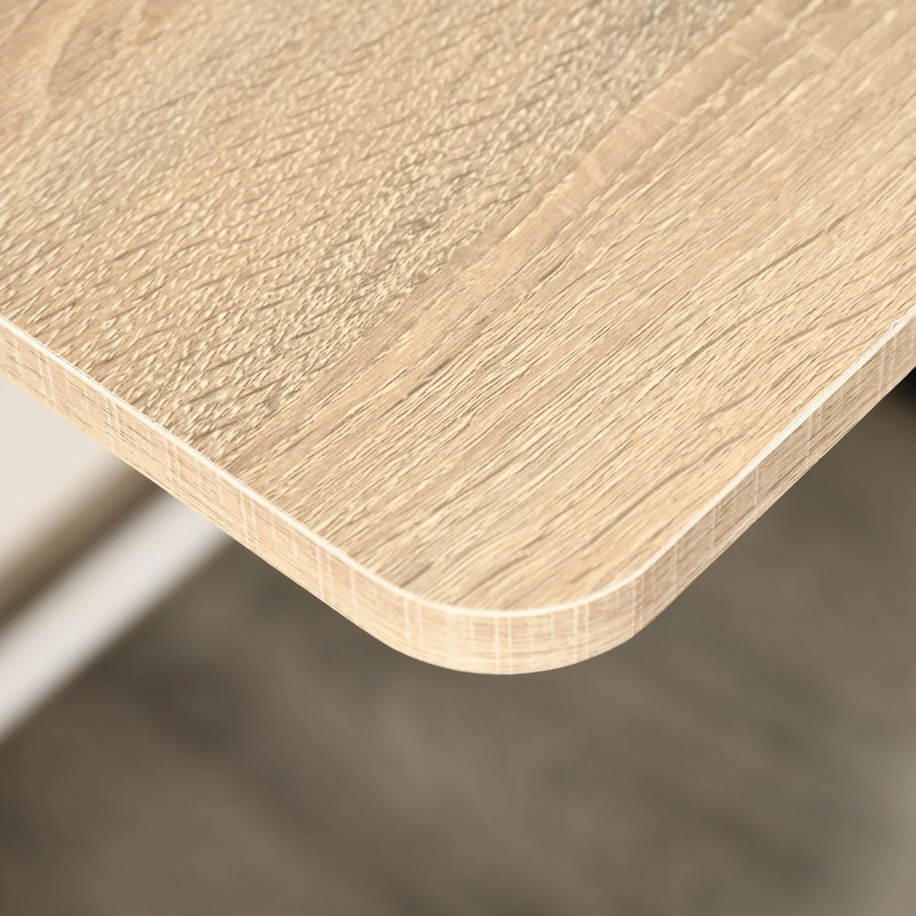 Psací stůl HOMCOM Moderní počítačový stůl s úložným prostorem a kabelovou zásuvkou Kovový rám bílý dub 84x45x85cm pro domácí kancelář a pracovnu
