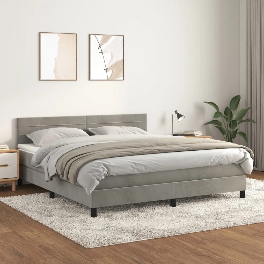 Box spring postel s matrací světle šedá 180x200 cm samet