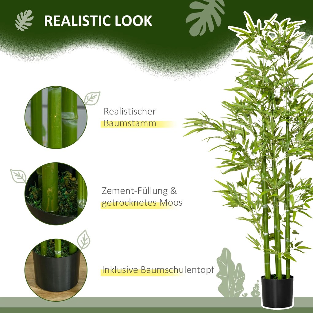 HOMCOM Velká Umělá Bambu 150 cm - Plastová Bambu Umělé Rostliny s Umělým Mechem v Květináči pro Obývací Pokoj, Ložnici a Zahradu