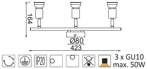 ACA DECOR Stropní bodové svítidlo TRINITY 3xGU10, stříbrná barva