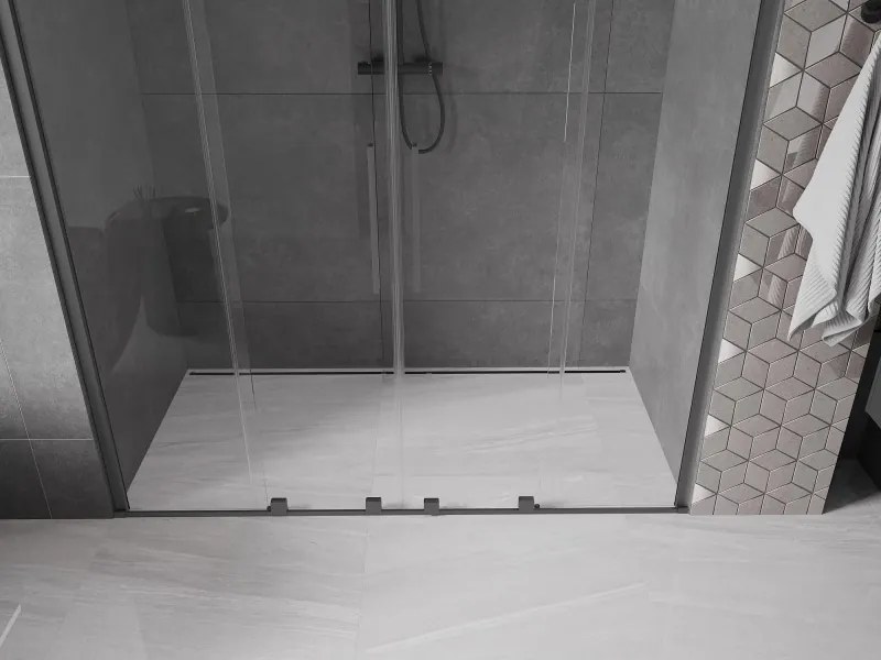 Mexen Velar Duo, posuvné sprchové dveře do otvoru 180 cm, 8mm čiré sklo, broušený grafit, 871-180-000-02-95