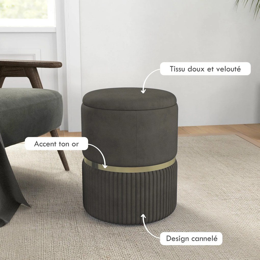HOMCOM Pouf, otoman a úložný prostor, sametové manšestr, moderní design, 36 x 44 cm, do obývacího pokoje, ložnice, šedý