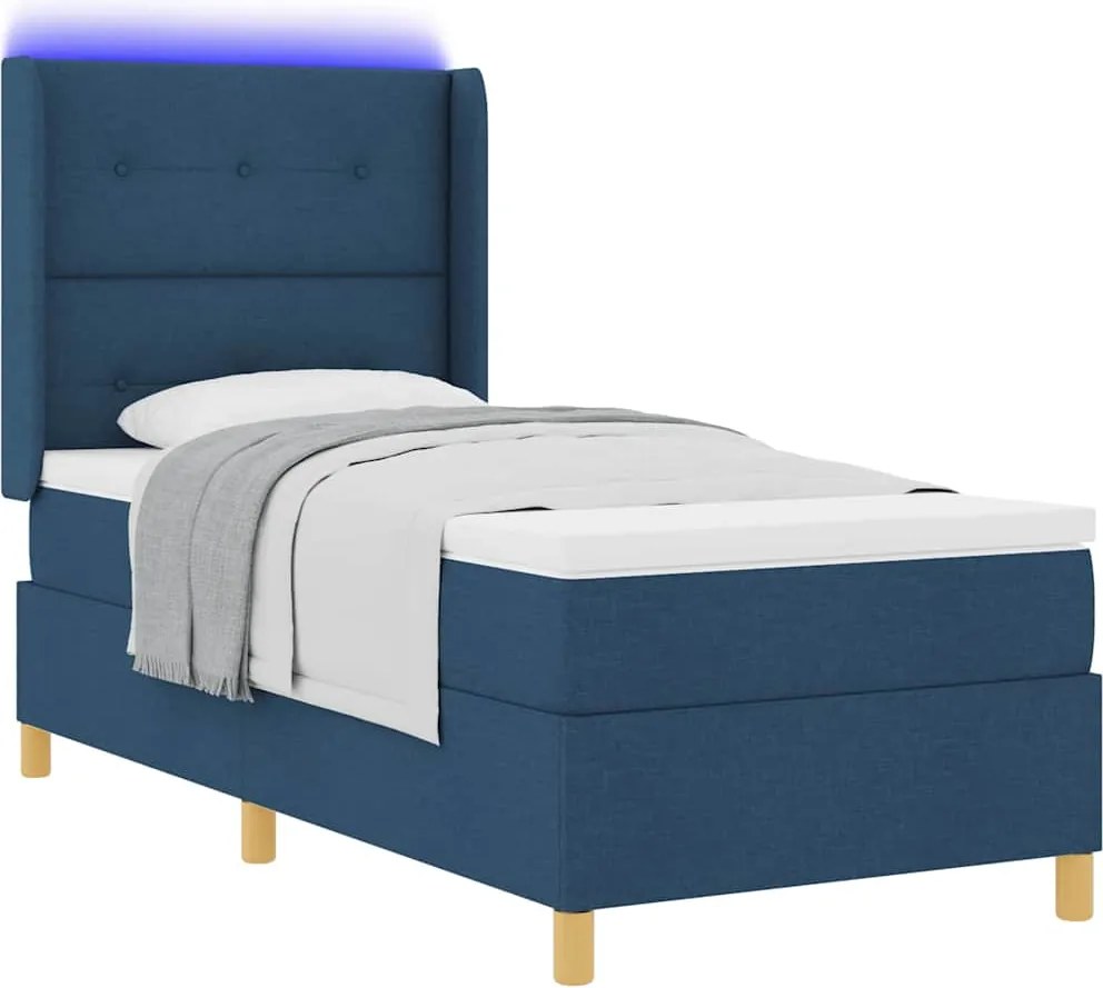 Postel s boxspringem s čelo Modrá 90 x 200 cm textil 3341818