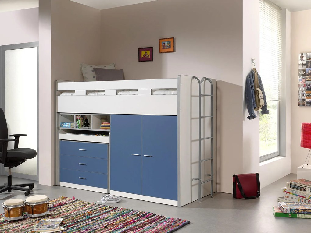 Aldo Dětská multifunkční postel se šatní skříní a stolem Bonny - modrá
