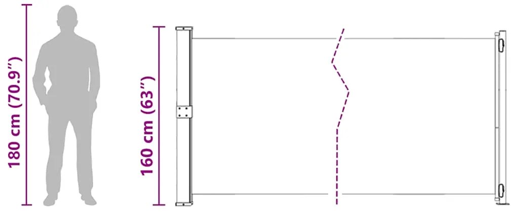 vidaXL Marketos Zatahovací boční markýza / zástěna 600 x 160 cm hnědá