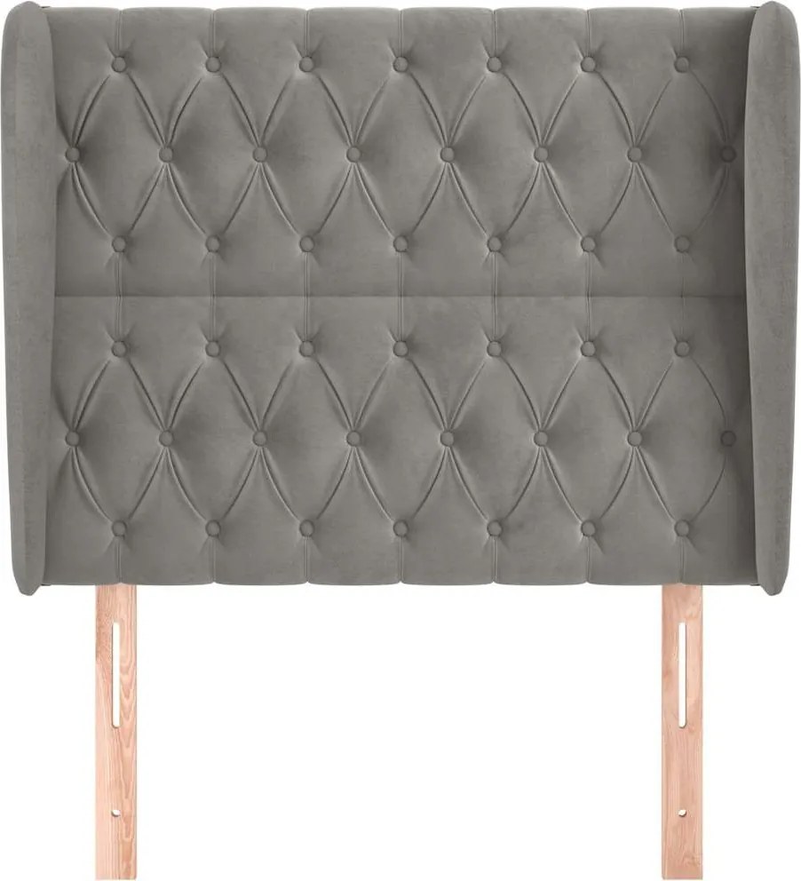 Čelo postele typu ušák světle šedé 103x23x118/128 cm samet 3118334