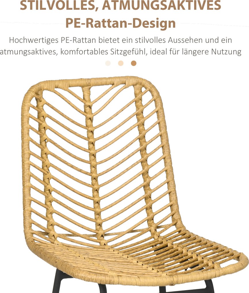 Barová židle HOMCOM, sada 2 kusů s opěradlem, barová židle v ratanovém vzhledu, kuchyňská židle v boho designu, robustní ocelové stoličky, žlutá | Ao…