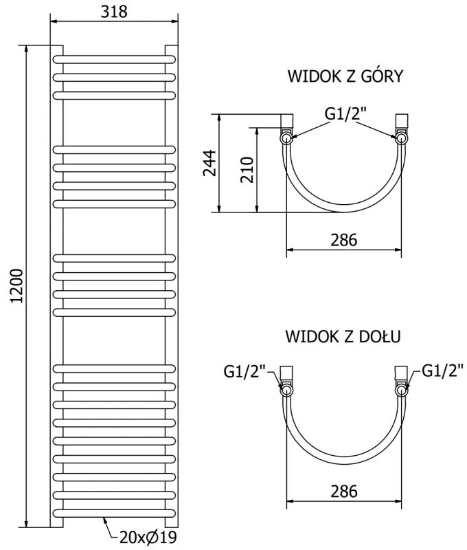 Mexen Eros koupelnový radiátor 1200 x 318 mm, 419 W, antracit - W112-1200-318-00-66