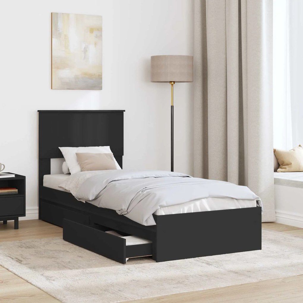 Postel s úložným prostorem Černá 75 x 190 cm Kompozitní dřevo 3410848
