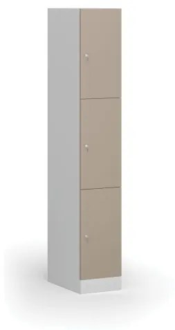 Šatní skříňka s úložnými boxy, 3 boxy, 1850 x 300 x 500 mm, cylindrický zámek, béžové dveře