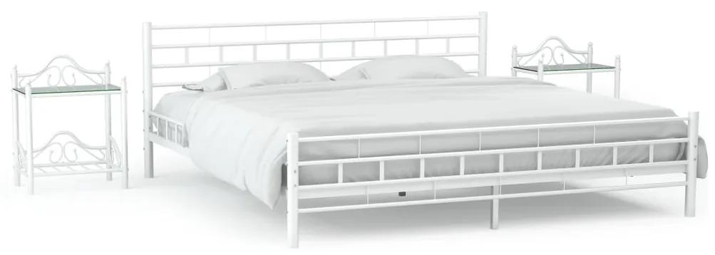 276033 vidaXL Rám postele s 2 nočními stolky bílý 140 x 200 cm kovový