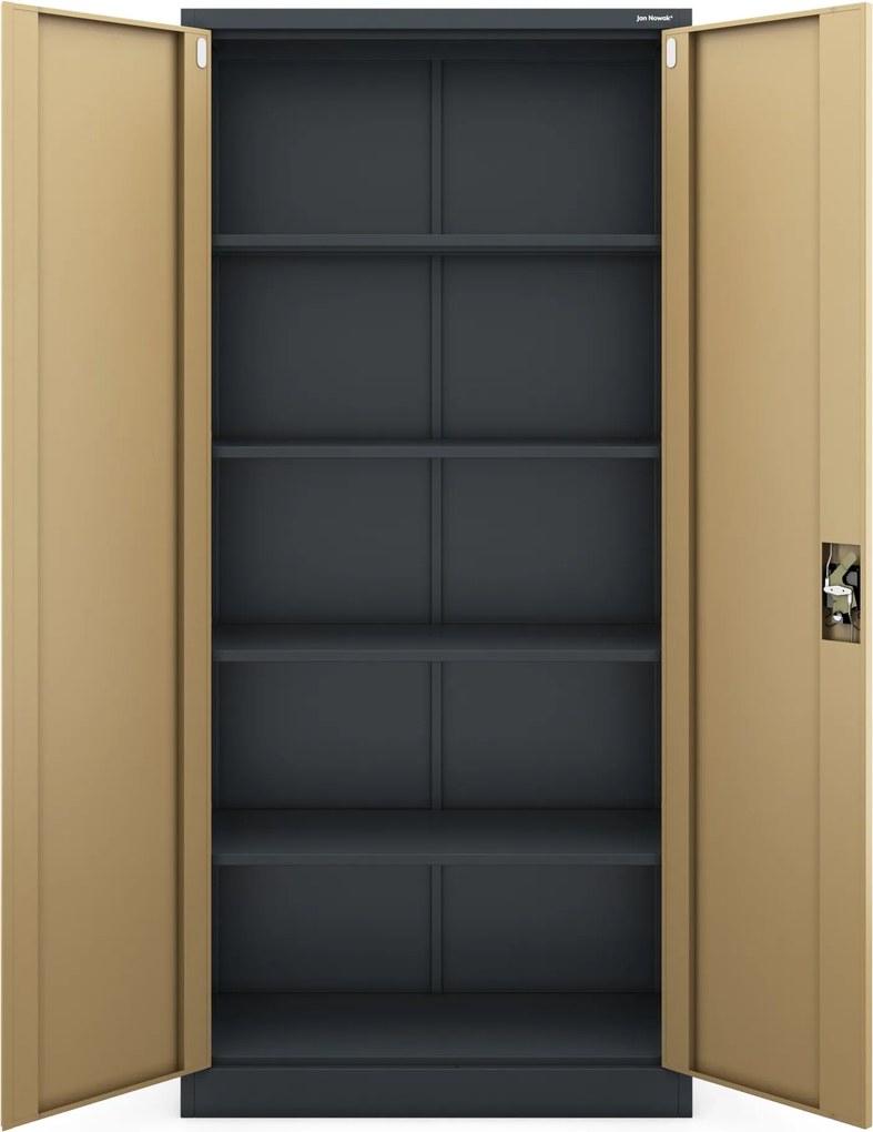 Vysoká kovová kancelářská skříň na dokumenty, antracit/ořech, 900x1950x400 mm: JAN H Eco Design