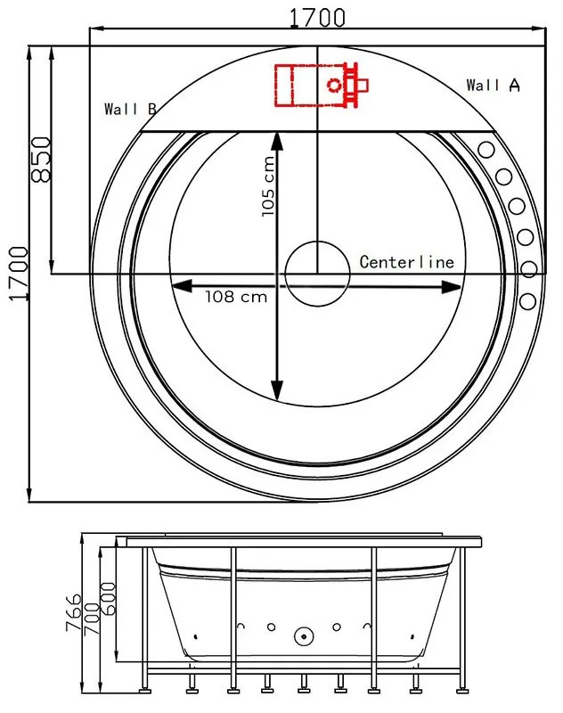 BPS-koupelny Hydromasážní vana HYD-DE916-170 170x170 s ohřevem vody, černý panel