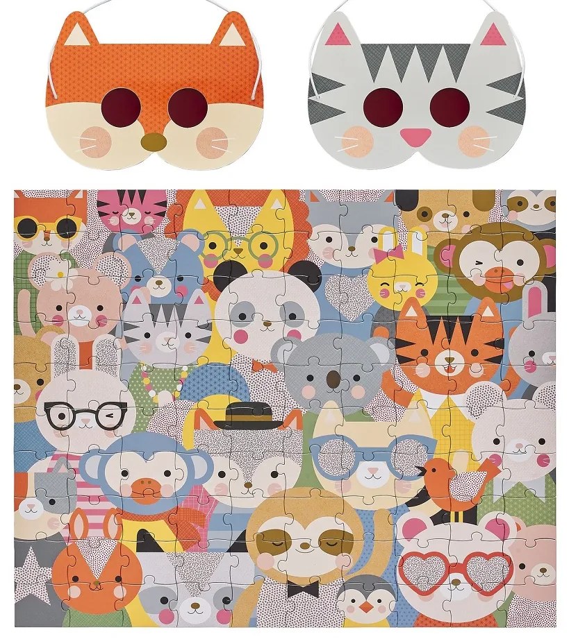 Petit Collage Puzzle zvířátka 100 ks s 3D brýlemi