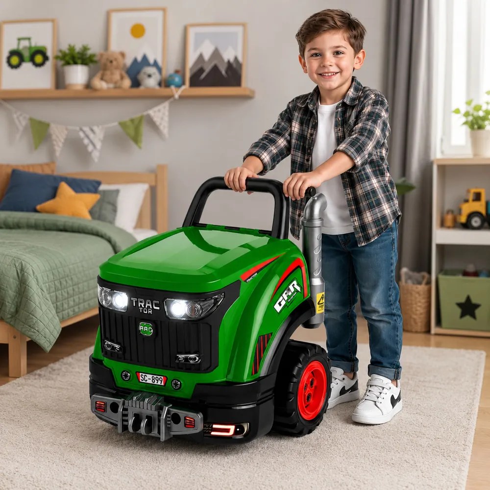 LEAN Toys Traktor na natahování – Malý kutil, světla, zvuky, vodní pára