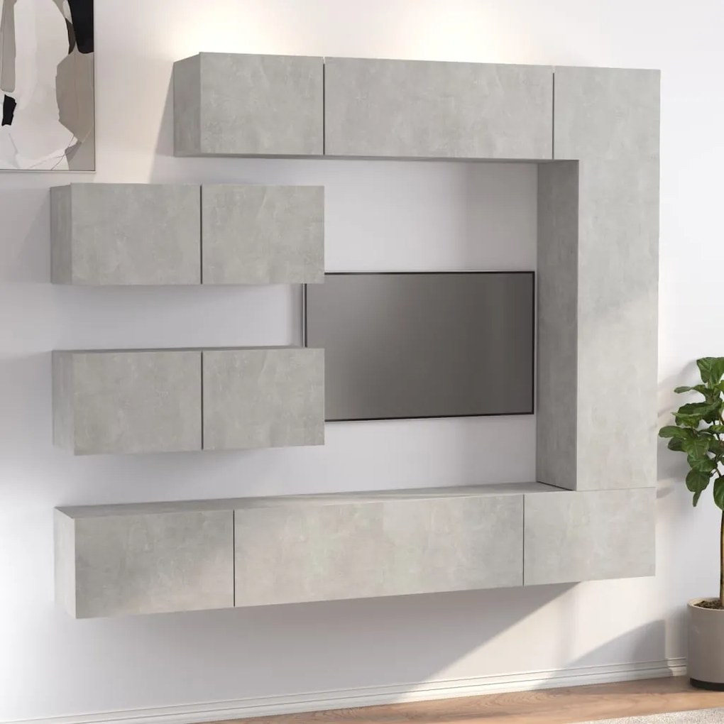 7Dílný Set Tv Skříněk Betonově Šedý Kompozitní Dřevo