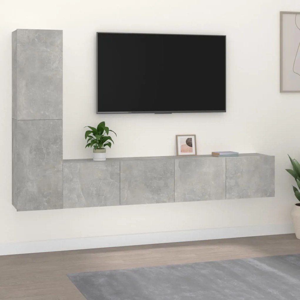 4dílný set TV skříněk betonově šedý kompozitní dřevo 3114313