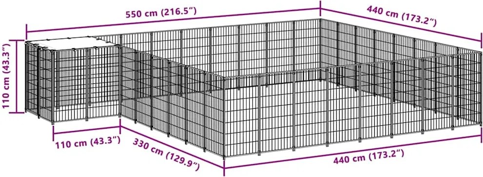 Psí kotec černý 20,57 m² ocel 3082228